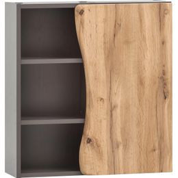 H&auml;ngeschrank Welltime, B:60cm H:64cm T:20cm, grau, MDF, Badezimmer, Schr&auml;nke, "Stubach", T&uuml;r mit Baumkante
