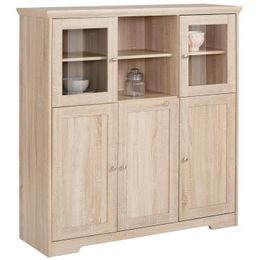 Highboard Home Affaire, B:118cm H:125cm T:39cm, braun, FSC-zertifizierter Holzwerkstoff, MDF, Wohnzimmer, Sideboards, "Nanna", Vitrine in
