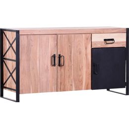 Sideboard GUTMANN FACTORY, B:150cm H:82cm T:50cm, schwarz, Massivholz, Wohnzimmer, Sideboards, "Downtown", Kommode aus massivem Akazienholz mit