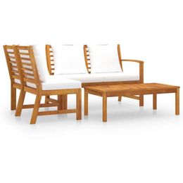 4-tlg. Garten-Lounge-Set mit Auflagen Creme Massivholz Akazie vidaXL