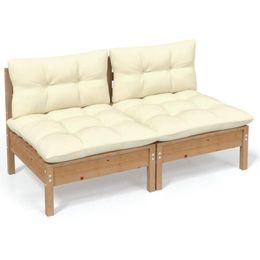 vidaXL - 2-Sitzer-Gartensofa mit Creme Kissen Massivholz Kiefer