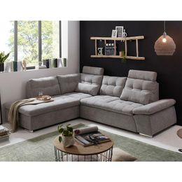 Lomadox Ecksofa mit Schlaffunktion und Kopfstützen in braun, L-Form mit Recamiere links, Serie NOTTINGHAM-09 - beige