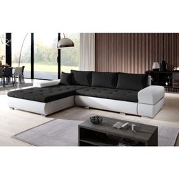 Ecksofa L-form Sonia - Universelle Ottomane - Sofa mit Schlaffunktion & Bettkasten - Schwarz/Weiß - Schwarz / Weiss - Graingold