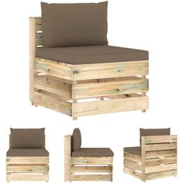 Modulares Mittelsofa mit Kissen Grün Imprägniertes Holz - Gartensofaelemente - Taupe - The Living Store