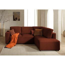 Livy - ecksofa mit schlaffunktion - mit bettkasten - aus cord - 5 sitze - gerade - terrakotta