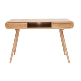 Miliboo Vintage-Schreibtisch mit Aufbewahrung aus hellem Holz und Rohrgeflecht B120 cm OLYMPE