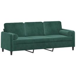 3-Sitzer-Sofa mit Zierkissen Dunkelgrün 180 cm Samt vidaXL