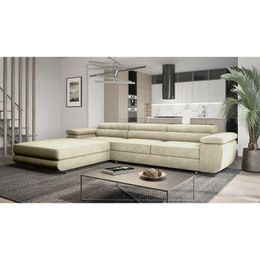 Ecksofa 280 cm Sorlo Twin - Sofa mit Schlaffunktion - Ottomane links freistehend, verstellbare Kopfstützen - Ecksofa mit Bettkasten, Sofa L-Form