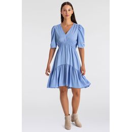 Blusenkleid BOSS Orange "C_Dizziano_1" Gr. 40, N-Gr, blau (bright blue 436) Damen Kleider mit Raffungen