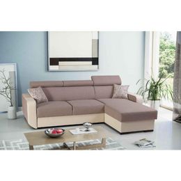 Ecksofa imperisio in L-Form Schlaffunktion Bettkasten IN23 + MA912 Hellbraun Beige - Furnix