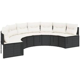 Gartensofa mit Kissen Halbrund Schwarz Poly-Rattan vidaXL