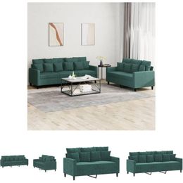 2-tlg. Sofagarnitur mit Kissen Dunkelgrün Samt - Sofas - Grün - The Living Store