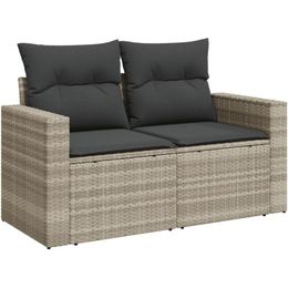 Gartensofa mit Kissen 2-Sitzer Hellgrau Poly Rattan vidaXL