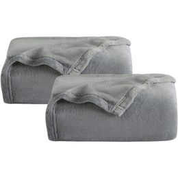 HENGDA - Kuscheldecke 2er Flanell Wohndecke Decke Universell Sofa Garten Unterwegs Grau 240 x 220 cm Super soft