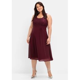 Cocktailkleid sheego "Große Größen" Gr. 40, Normalgrößen, lila (aubergine) Damen Kleider Partykleid mit Spitze und Pailletten