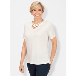 WITT Damen Kurzarmshirt mit Bänderverzierung, ecru, Größe 38
