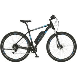 FISCHER BIKE E-Bike FISCHER FAHRRAD "MONTIS EM 1724 422" E-Bikes Gr. 51cm, 27,5 Zoll (69,85cm), schwarz (schwarz, blau) Pedelec, Elektrofahrrad für Damen u. Herren, MTB