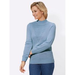 Stehkragenpullover Classic Basics "Pullover", Damen, Gr. 42, blau (hellblau), 100% Polyacryl, unifarben, Langarm, Pullover