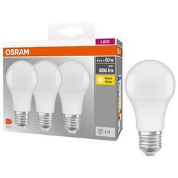 3 Osram LED-Lampen Base CLASSIC A60 Multipack E27 8,5 W matt