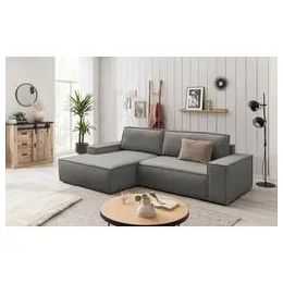 Ecksofa Home Affaire "SHERWOOD Schlafsofa 267 cm, L-Form" Sofas Gr. B/H/T: 267cm x 85cm x 167cm, Samtvelours, Recamiere links, grau Schlaffunktion mit Bettkasten (210x136 cm), Cord, Vintage, Samtvelours