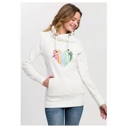 Sweater Ragwear "NESKA LOVE O" Gr. XL (42), weiß (sanftes weiß) Damen Sweatshirts mit asymetrischem Schalkragen im Rainbow Pride-Design