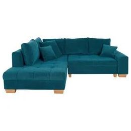 Ecksofa Inosign "Nikita II, L-Form" Sofas Gr. B/H/T: 240cm x 86cm x 186cm, Aqua Clean Pascha, Ottomane links, mit Bettfunktion-mit Bettkasten, blau (petrol) mit Kaltschaumpolsterung, wahlweise Bett und Bettkasten