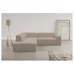 Ecksofa WERK2 "Zeus-M, tolles Sofa mit schönen Details, L-Form", braun (hellbraun), B:251cm H:70cm T:262cm, 100% Polyester, Sofas, Curvy Trend Garnitur, urbane Optik, komfortable Wellenunterfederung