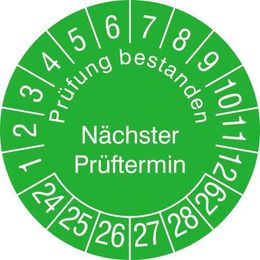 SafetyMarking® SafetyMarking 31.3729.24-29 Prüfplakette Prüfung bestanden, Nächster Prüftermin 2024-2029 Grün, Weiß Folie selbstklebend (Ø) 3 cm 3 cm 500 St.