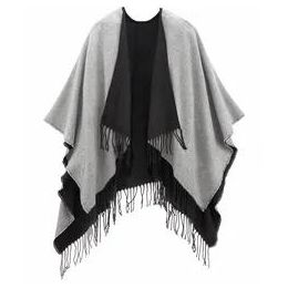 Strickponcho Lascana, grau (grau, schwarz), Damen, Obermaterial: 100% Polyacryl, mehrfarbig, Pullover Poncho, Poncho zum Wenden, Cape, Fransentuch, Schal VEGAN