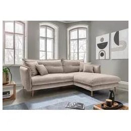 Ecksofa Inosign "Lazio" Sofas Gr. B/H/T: 255cm x 94cm x 180cm, Velours, Recamiere rechts, beige zwei verschiedene Fußfarben wählbar