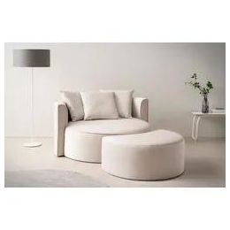 XXL-Sessel LeGer Home by Lena Gercke "Isalie, Rundsessel mit Hocker, Lesesessel, Loveseat, Big-Sessel" Sessel Gr. Samtoptik, B/H/T: 153cm x 98cm x 208cm, beige (creme) trendige Stoffe, mit 3 Zierkissen, große Sitzfläche