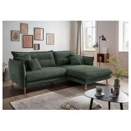 Ecksofa Inosign "Lazio" Sofas Gr. B/H/T: 255cm x 94cm x 180cm, Cord, Recamiere rechts, grün (moosgrün, zierkissen moosgrün) zwei verschiedene Fußfarben wählbar