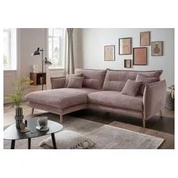 Ecksofa Inosign "Lazio" Sofas Gr. B/H/T: 255cm x 94cm x 180cm, Cord, Recamiere links, rosa (rosa, zierkissen rosa) zwei verschiedene Fußfarben wählbar