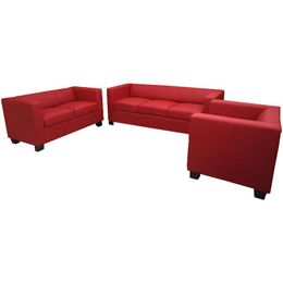 HHG 3-2-1 Couchgarnitur Lille Leder, rot