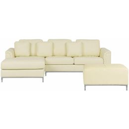 Beliani Ecksofa Beige Echtleder L-Förmig Rechtsseitig Modern Ottomane Wohnzimmer