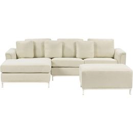 Beliani Ecksofa Beige Polsterbezug L-Förmig Rechtsseitig Modern Zierkissen Ottomane Wohnzimmer