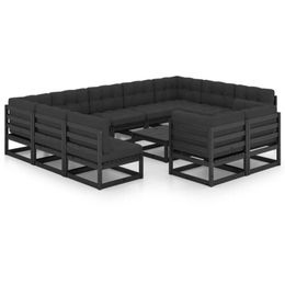 vidaXL - 12-tlg. Garten-Lounge-Set mit Kissen Schwarz Massivholz Kiefer