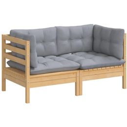 vidaXL - 2-Sitzer-Gartensofa mit Grauen Kissen Massivholz Kiefer