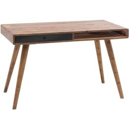 FineBuy - Schreibtisch repa 120 x 60 x 75 cm Massiv Holz Laptoptisch Sheesham Natur, Landhaus-Stil Arbeitstisch mit 1 Schublade, Bürotisch PC-Tisch