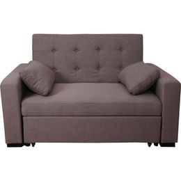 2-Sitzer-Schlafsofa, aus gepolstertem Stoff, mit 2 Aufbewahrungskissen, umwandelbar in ein Doppelbett, Made in Italy, 146x93xh88 cm, Farbe Taubengrau