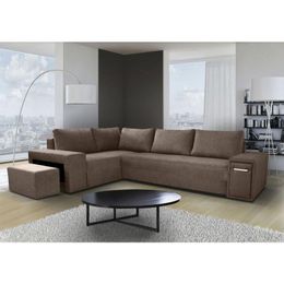 Graingold - Sofa mit Schlaffunktion Kardo - Ecksofa mit Zwei Bettkasten, Samtstoff, Puff, Schublade - Eckcouch L-Form Links - Braun - Braun