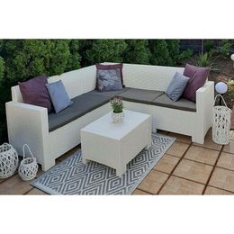 Dmora - Lounge-Set für den Außenbereich Eris, Gartenset mit Kissen, Lounge-Set für den Innenbereich in Rattan-Optik, 100 % Made in Italy, Weiß