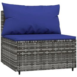 Garten-Mittelsofa mit Kissen Grau Poly Rattan vidaXL