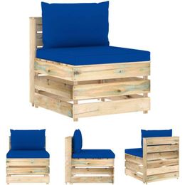 Modulares Mittelsofa mit Kissen Grün Imprägniertes Holz - Gartensofaelemente - Blau - The Living Store