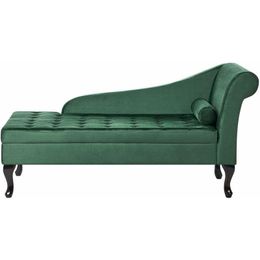 Beliani - Chaiselounge Rechtsseitig Dunkelgrün Samtstoff mit Bettkasten 1 Kissen Holzbeine Retro Glamourös Liegesofa Wohnzimmer Schlafzimmer