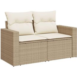 Gartensofa mit Kissen 2-Sitzer Beige Poly Rattan vidaXL