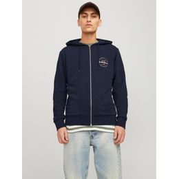 Jack & Jones Sweatjacke JACK & JONES "JJFOREST SWEAT ZIP HOOD" Gr. M, blau (navy blazer) Herren Sweatjacken