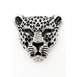 Brosche Firetti "Schmuck Geschenk Ansteckschmuck Leopard" Broschen schwarz (metallfarben-schwarz-weiß + weiß) Damen mit Strasssteinen