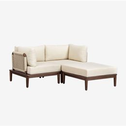 2-teiliges modulares Gartensofa mit 2 Ecksesseln und Hocker aus Giulia-Akazienholz Creme-Beige - Sklum