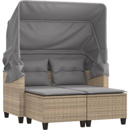 Gartensofa 2-Sitzer mit Dach und Hockern Beige Poly Rattan vidaXL